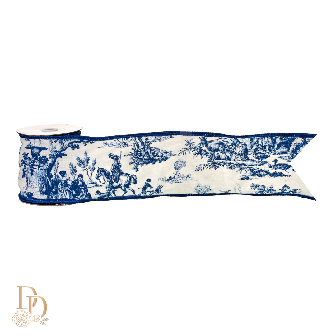 4" X 5 Yard Blue Toile Table Wired Ribbon– Design Decor Knoxville