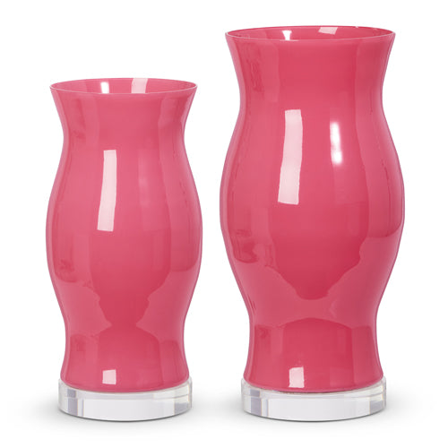 14" Red Glass Hurricane Containers | Set of 2– Design Decor Knoxville