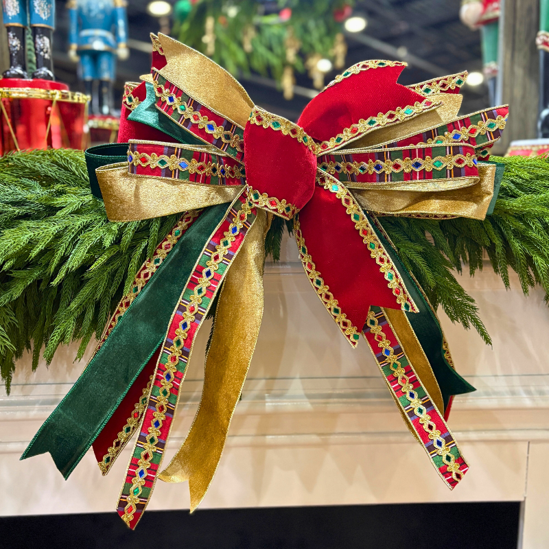 20” Christmas Jewel Handtied Christmas Bow– Design Decor Knoxville