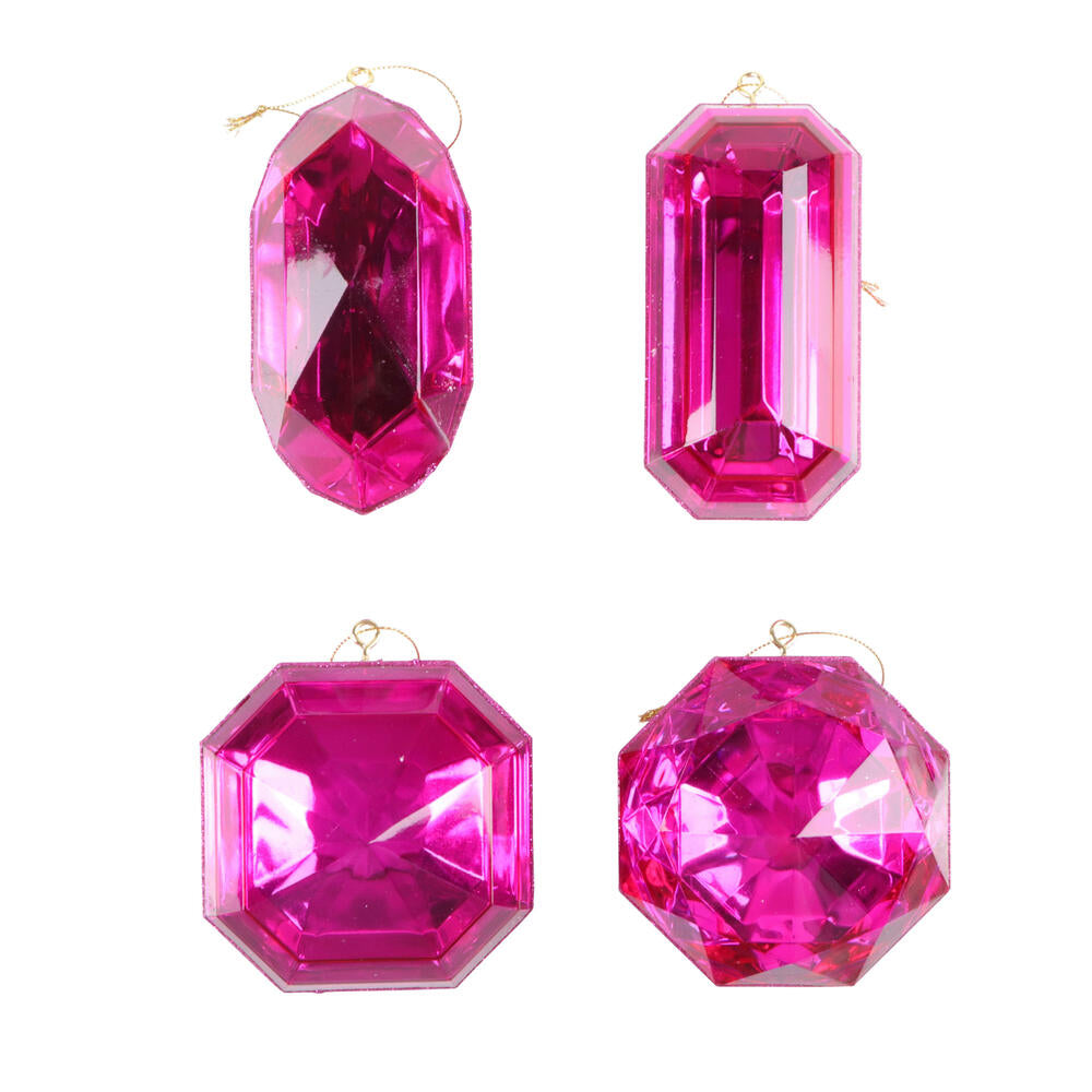 4"-5" Hot Pink Jewel Glitter Ornaments- Set of 4– Design Decor Knoxville
