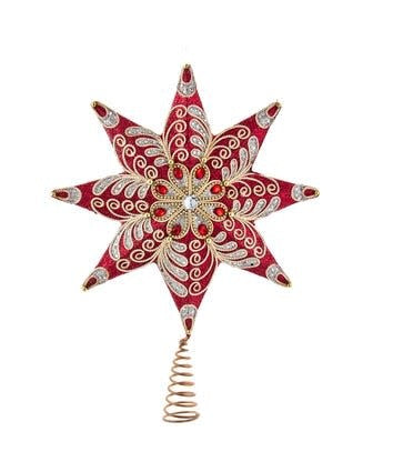 16" Un-Lit Regal Red and Platinum Star Treetop– Design Decor Knoxville