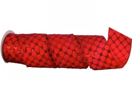 4" Red Sequin/Check Velvet Ribbon- 10 Yards– Design Decor Knoxville
